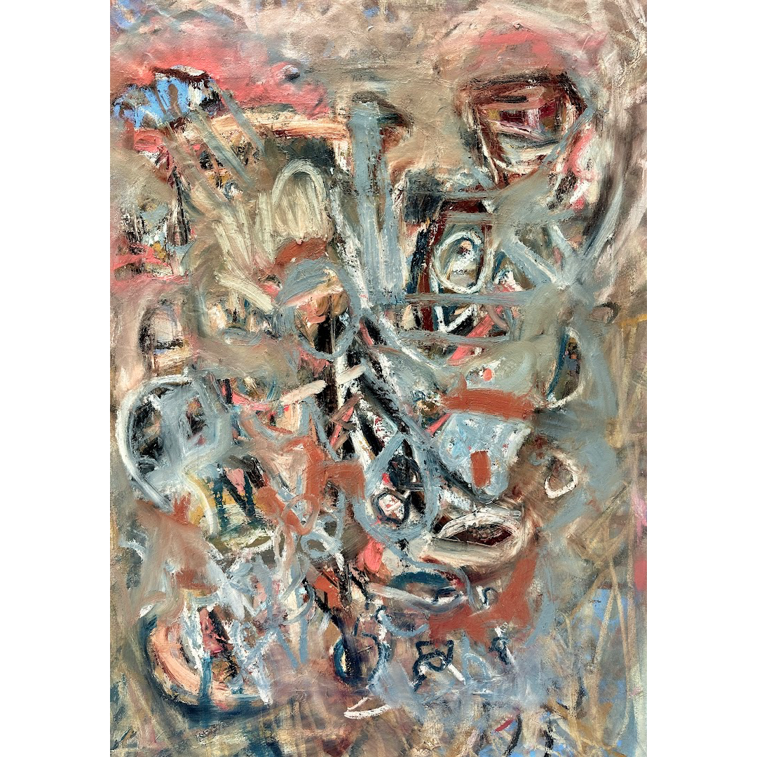 Mostly Grey Buff Deep Brown Abstract Oil Painting